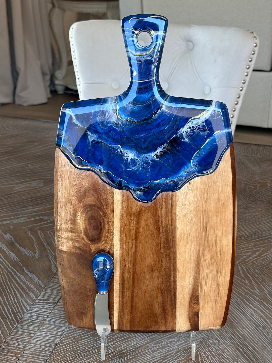 Resin Cheese Board, Charcuterie Board Gift Set, Navy Blue Cheese Board ...