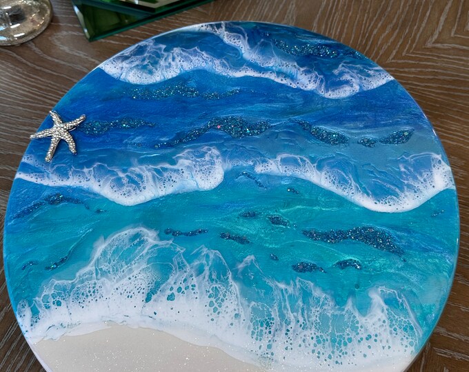 Ocean Wave Lazy Susan, Rhinestone Starfish, Revolving Tray, Beach Wave ...
