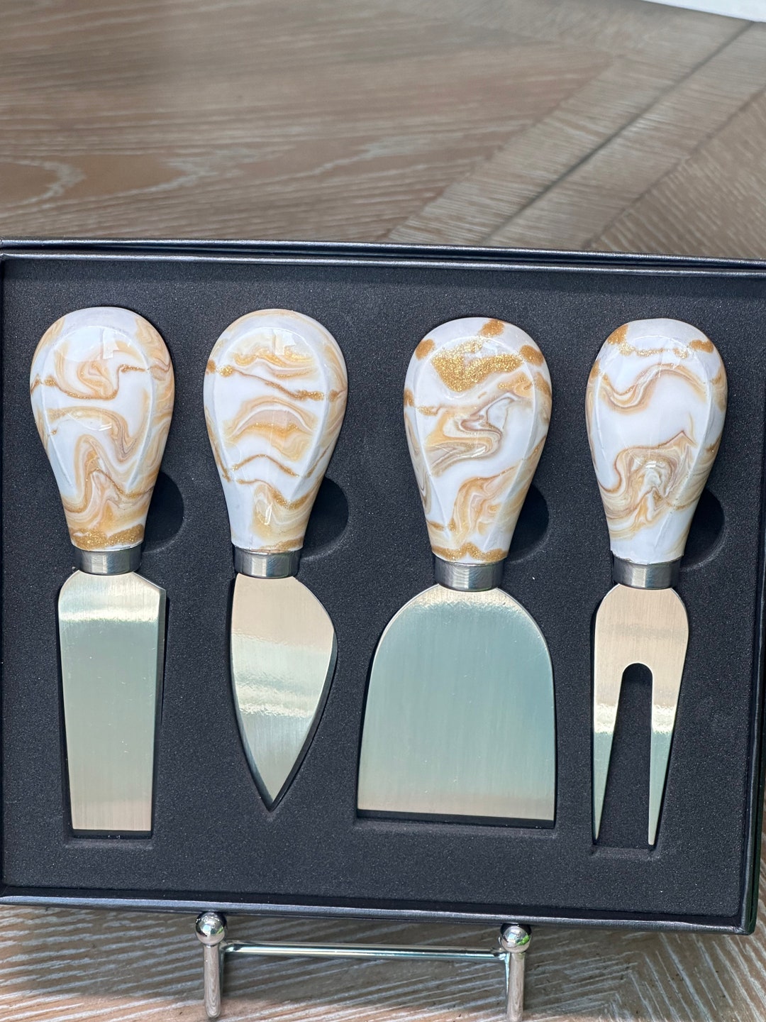 Resin Cheese Knife Set, W/ Gift Box, Gold Cheese Knife Set, Charcuterie ...