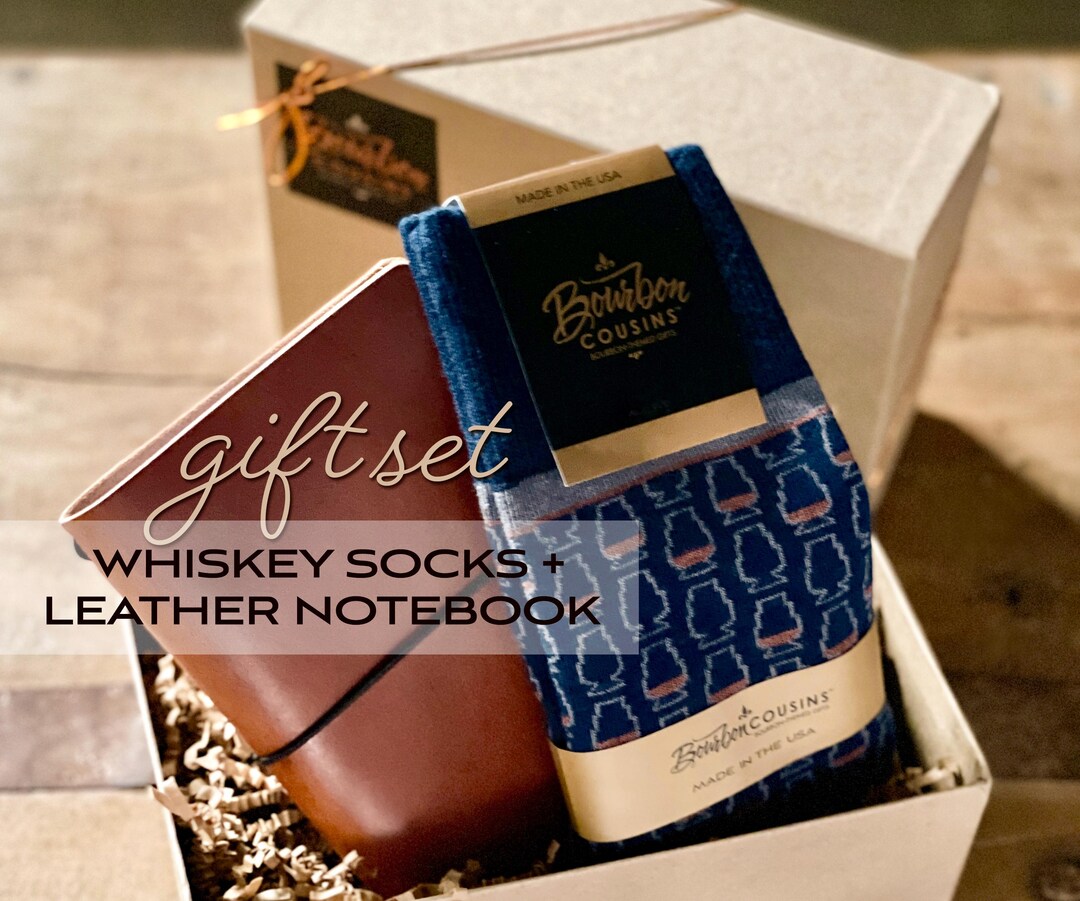 Whiskey Socks + Leather Notebook Gift Set | for Bourbon Whiskey Lovers ...