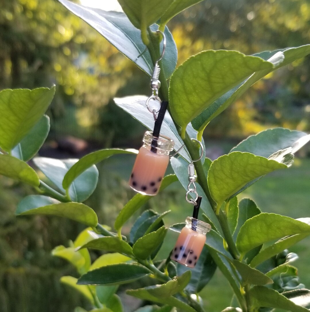 Dark Beige Boba Tea Bubble Tea Earrings - Etsy