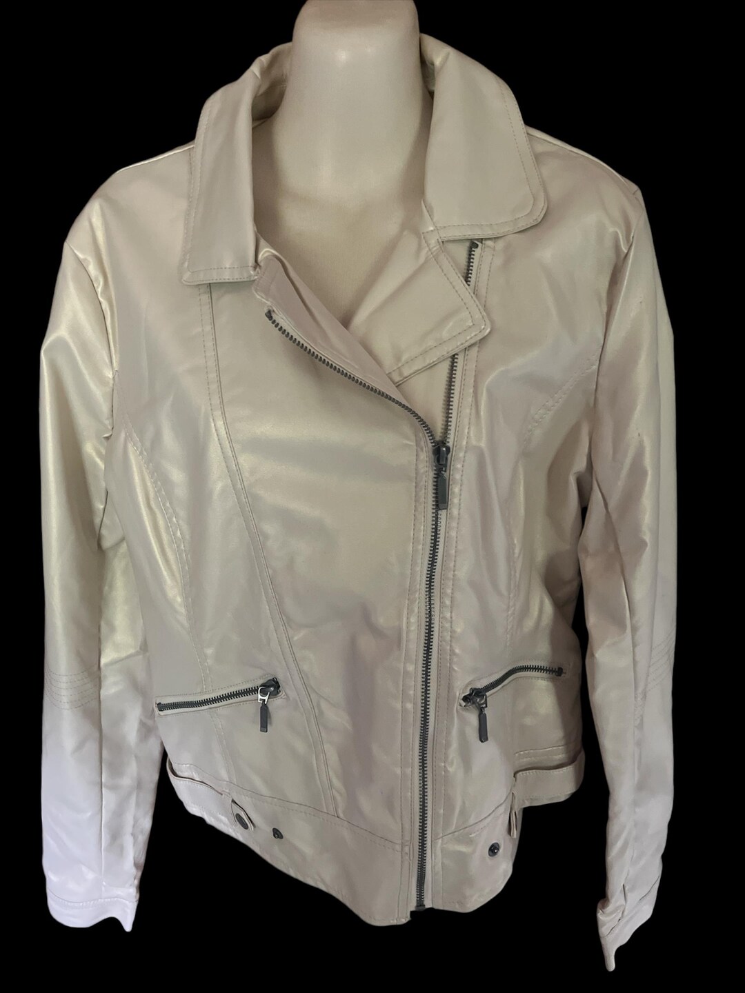 White Retro 90 Vintage Biker Rock Jacket Size Med Women’s - Etsy