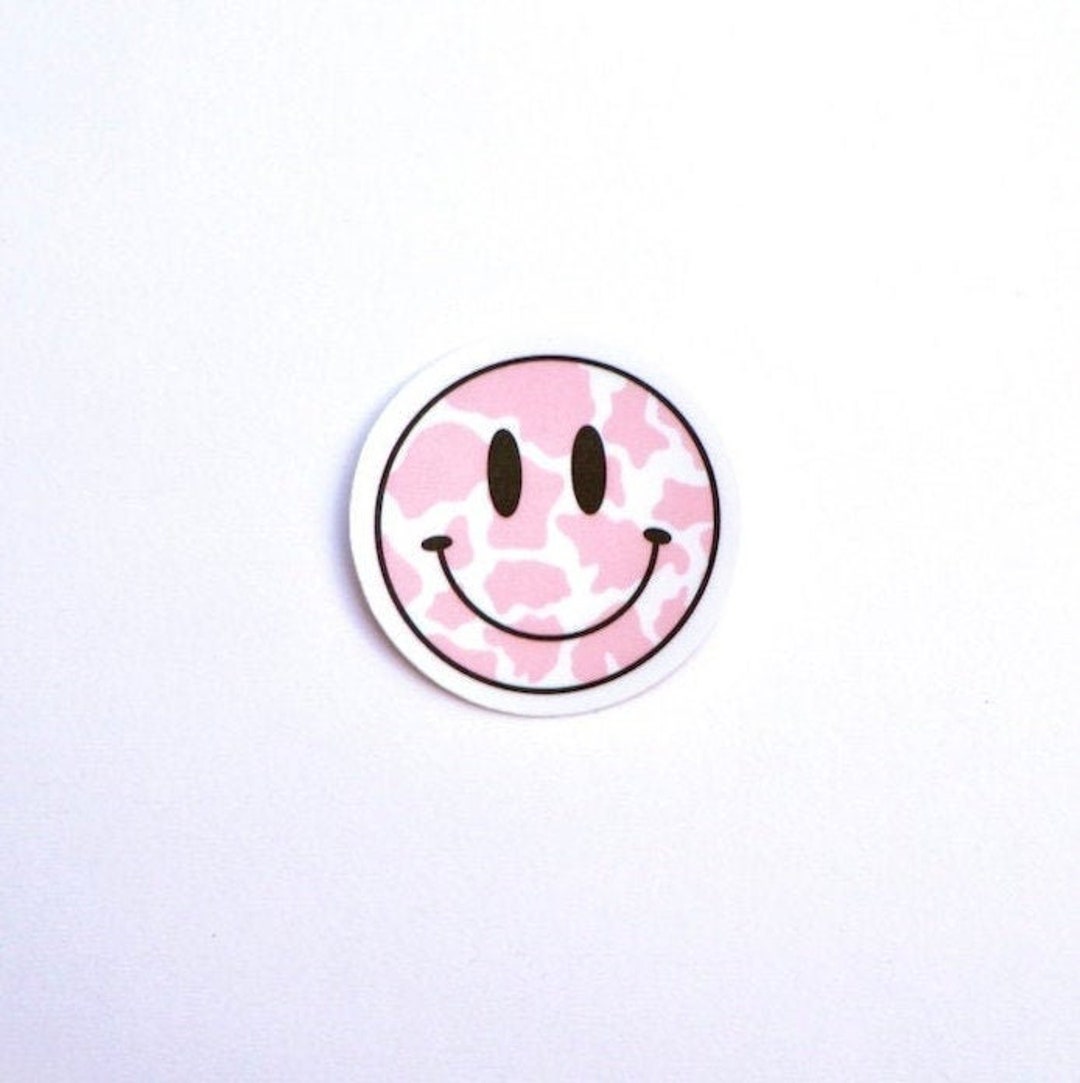 Pink Cow Print Smiley Face Sticker - Etsy