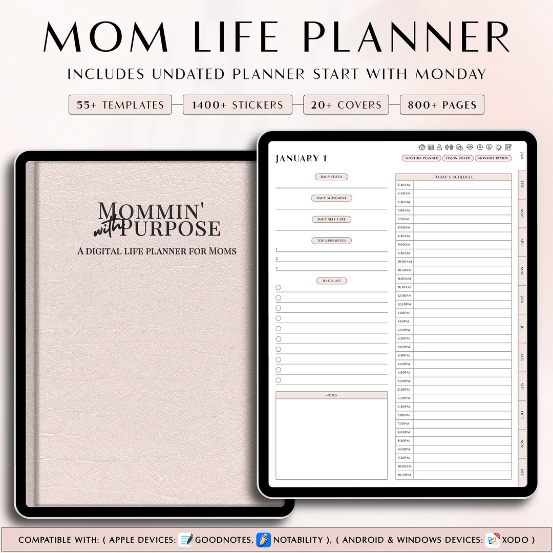 2024 2025 Mom Life Digital Planner , Undated, Daily, Weekly, Monthly ...