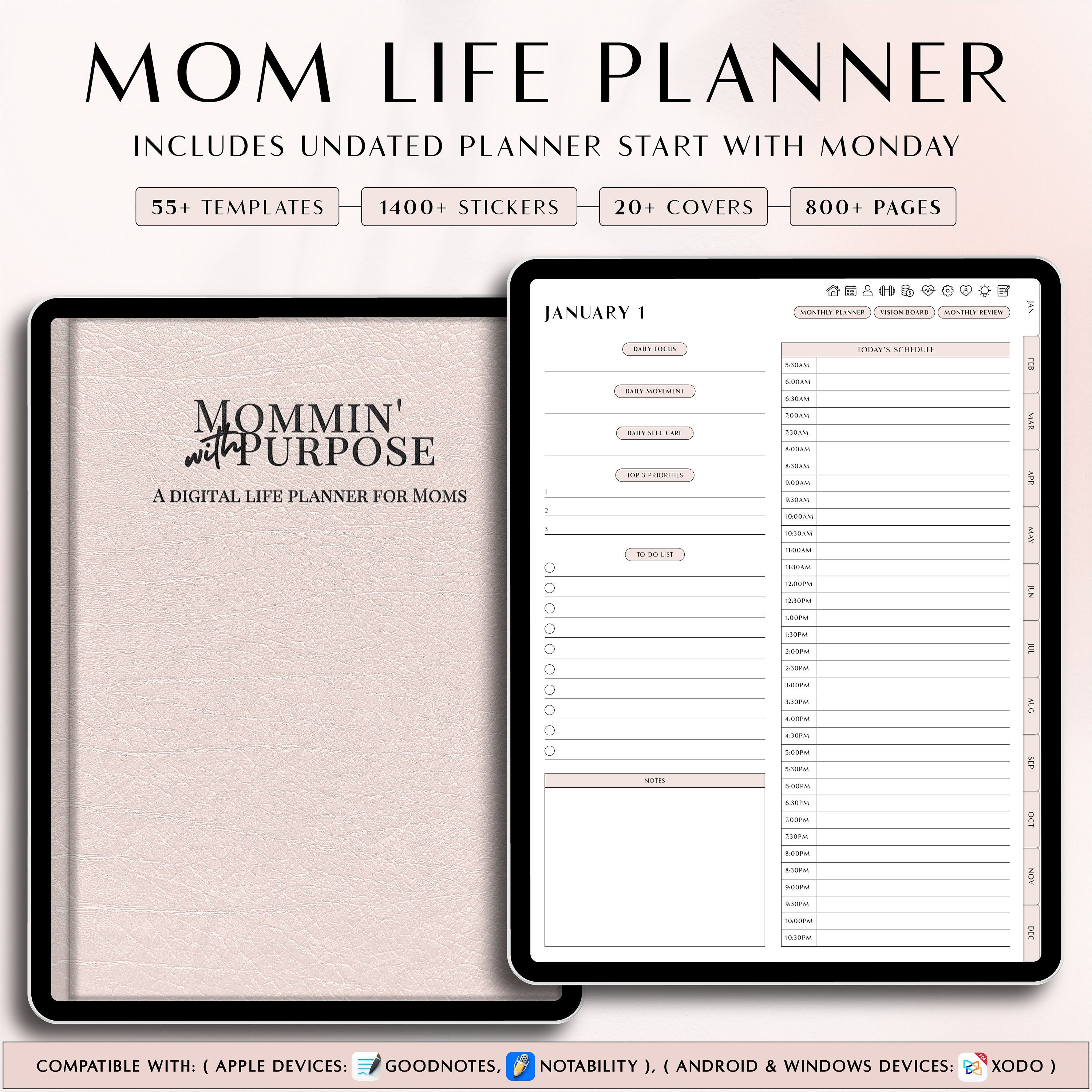 2024 2025 Mom Life Digital Planner , Undated, Daily, Weekly, Monthly ...