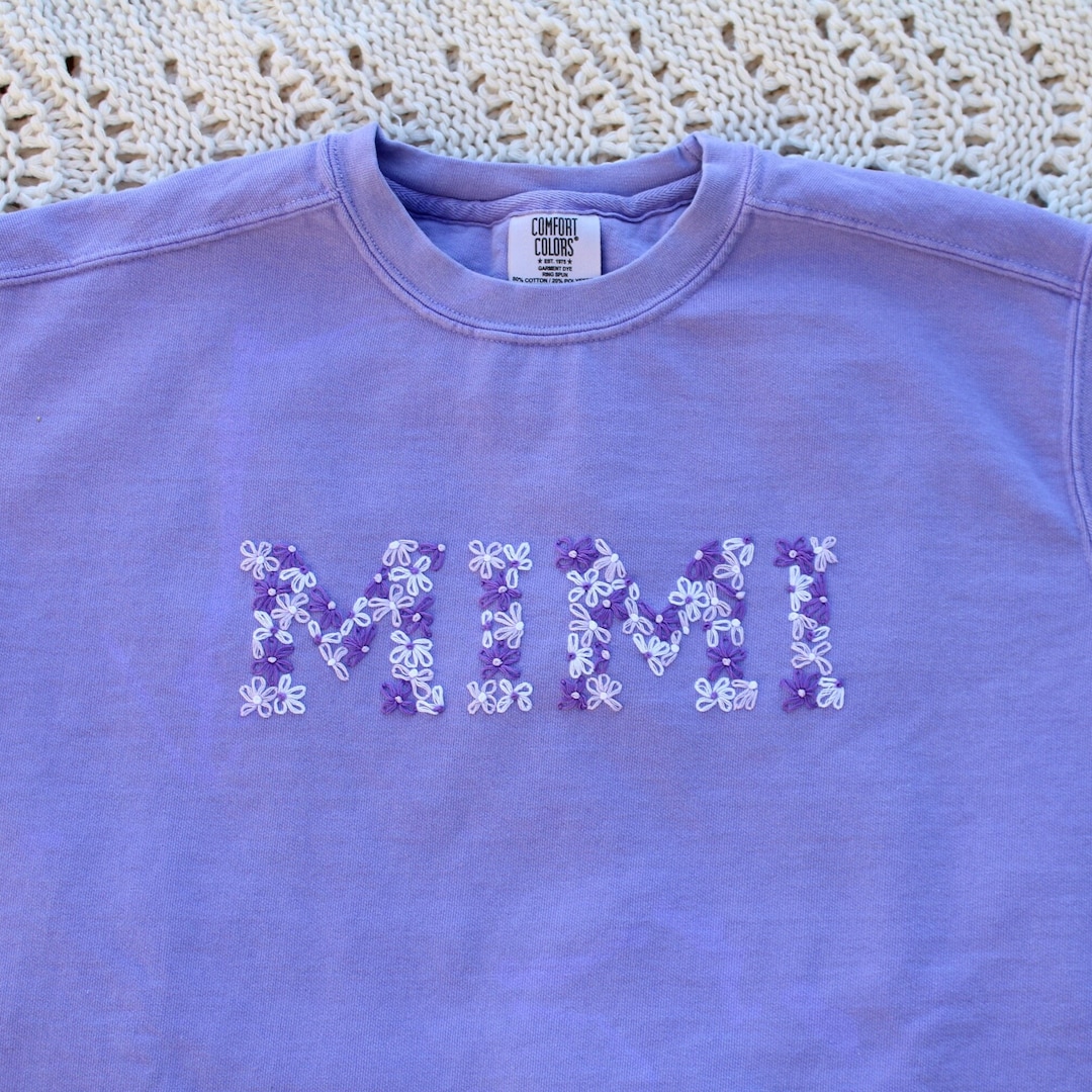 Custom Floral Hand Embroidered Sweatshirt - Name, School, Numbers ...