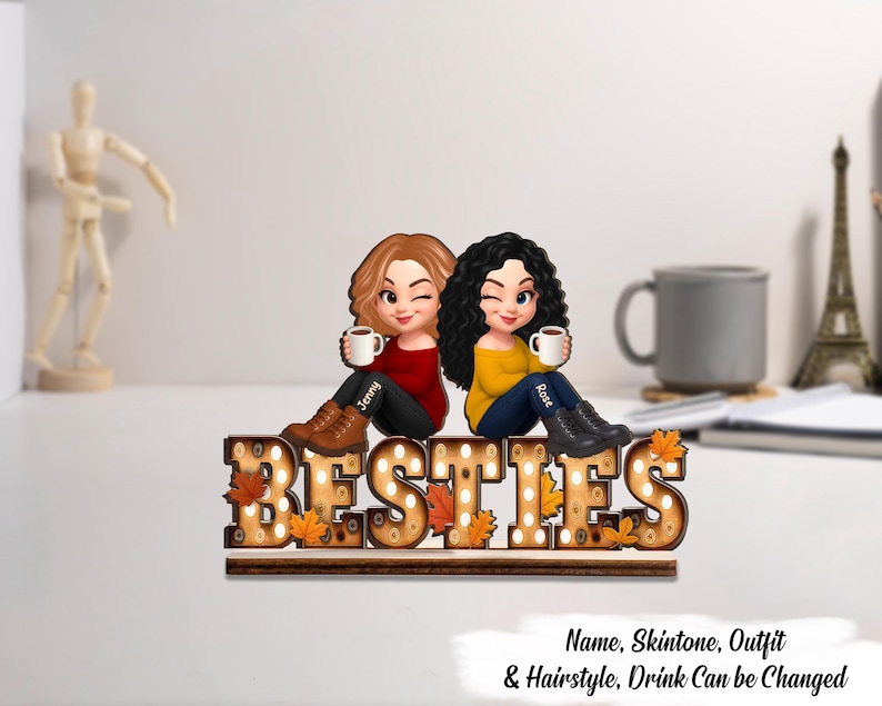 Fall Besties Sitting on Text Marquee Effect Personalized Standing ...