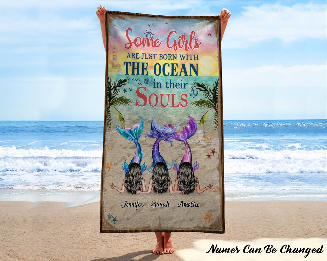 Mermaid Bestie Ocean in Souls Custom Beach Towel, Personalized Mermaid ...