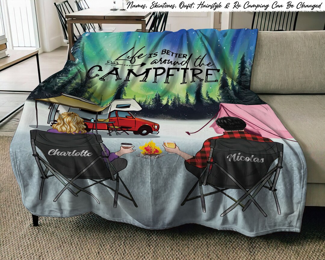 Personalized Custom Camping Fleece Blanket - Life is Better at Campfire ...
