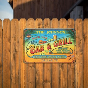 Personalized Metal Grilling Sign, Metal Outdoor Sign, Bar and Grill ...