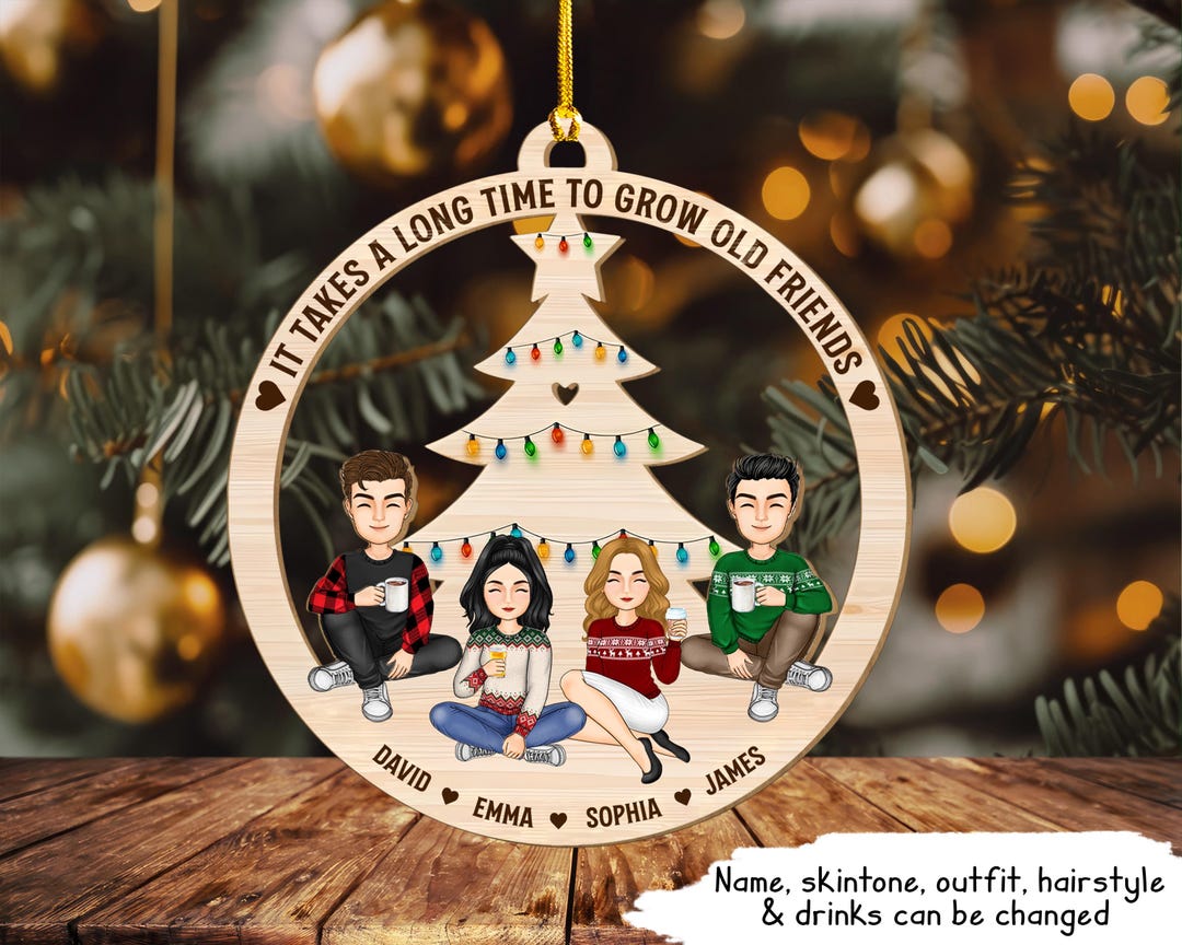 Cartoon Grow Old Friends Personalized Wooden Cutout Ornament, Custom ...