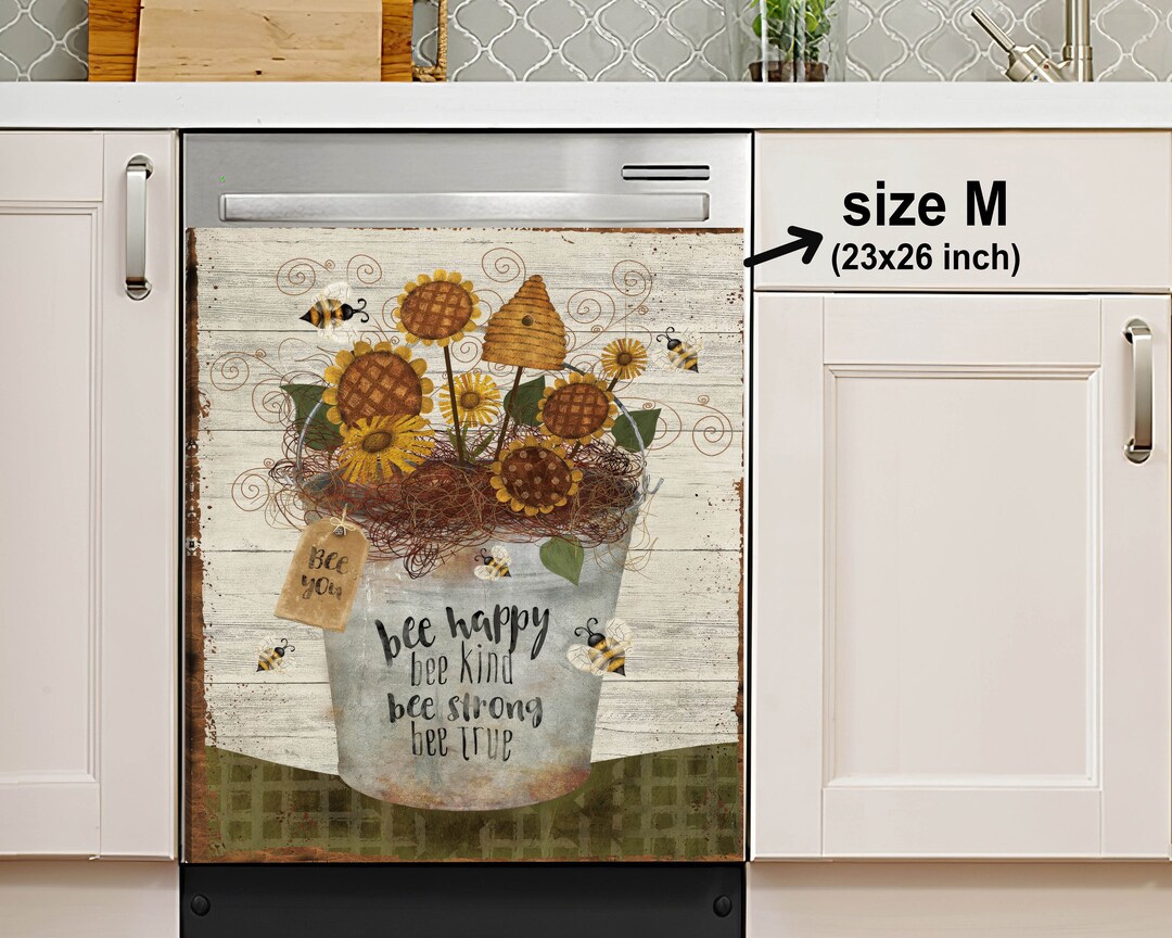 Bee You Bee Happy Homa Florals Dishwasher Magnet Sticker Cover ...