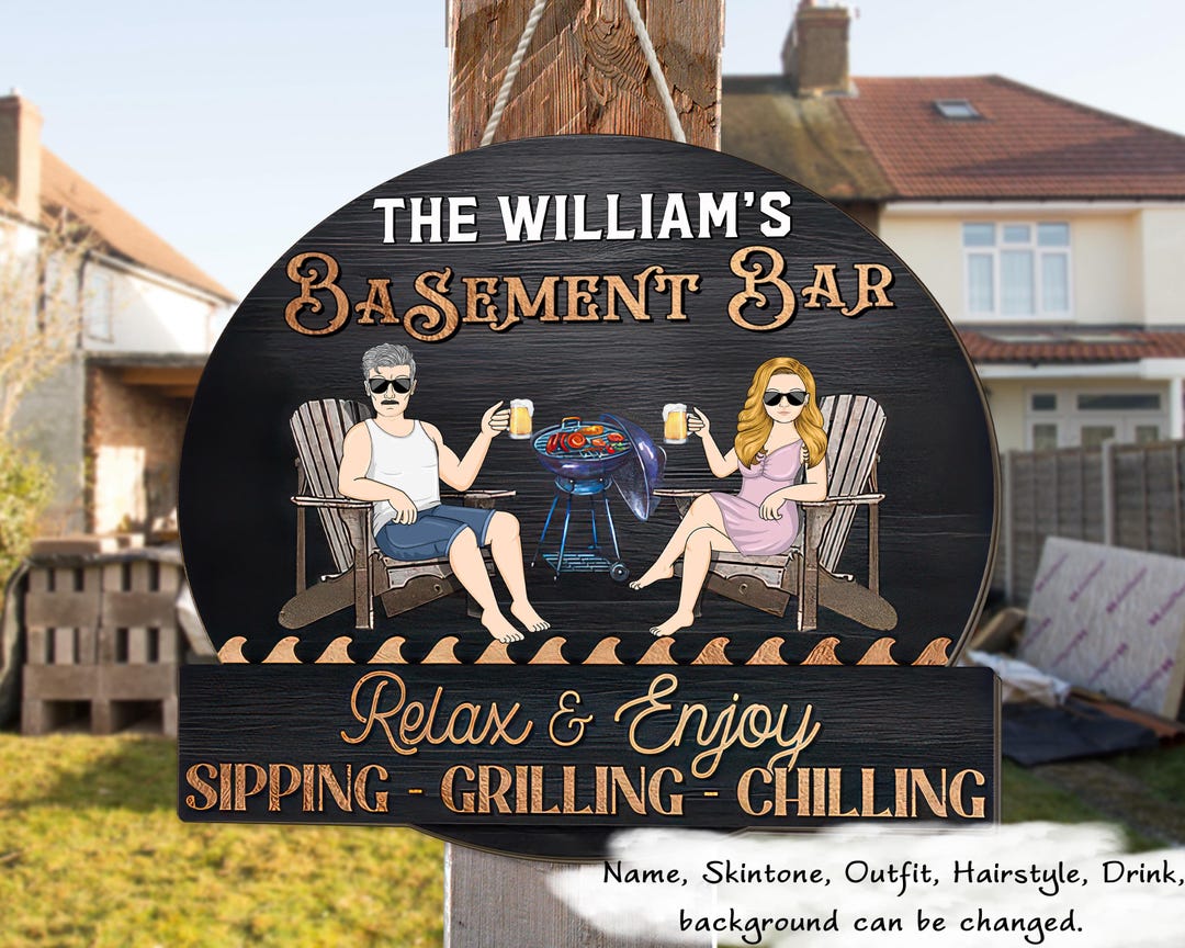 Couple Pool & Patio Sipping Chilling - Personalized Custom Shaped Wood ...