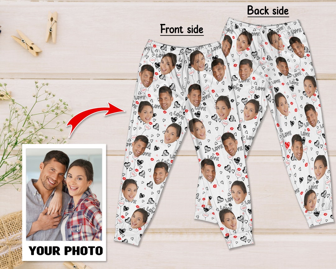 Custom Couple Photo Pajamas Pants, Pajama Pants With Face, Print Pajama ...