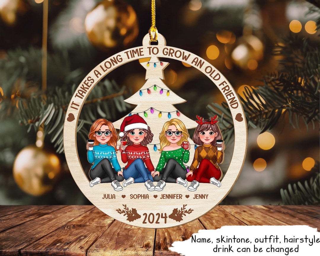 Animated Besties Christmas Tree Personalized Custom Wooden Ornament ...