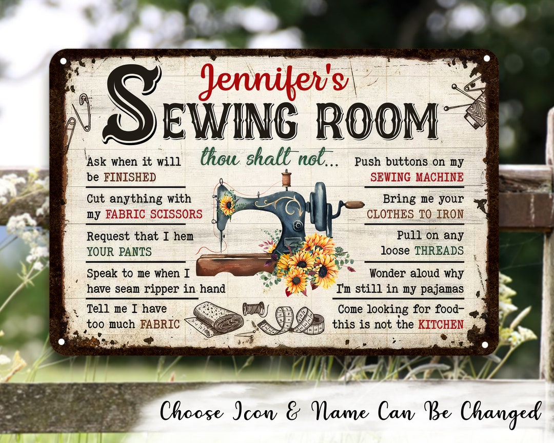 Family Sewing Room Rules Metal Sign, Personalized Sewing Room Rules ...