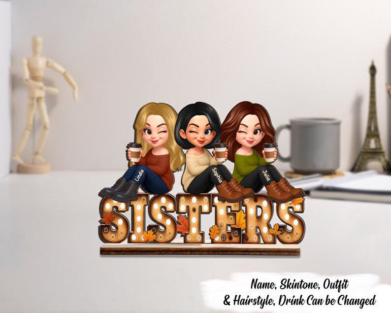 Fall Besties Sitting on Text Marquee Effect Personalized Standing ...