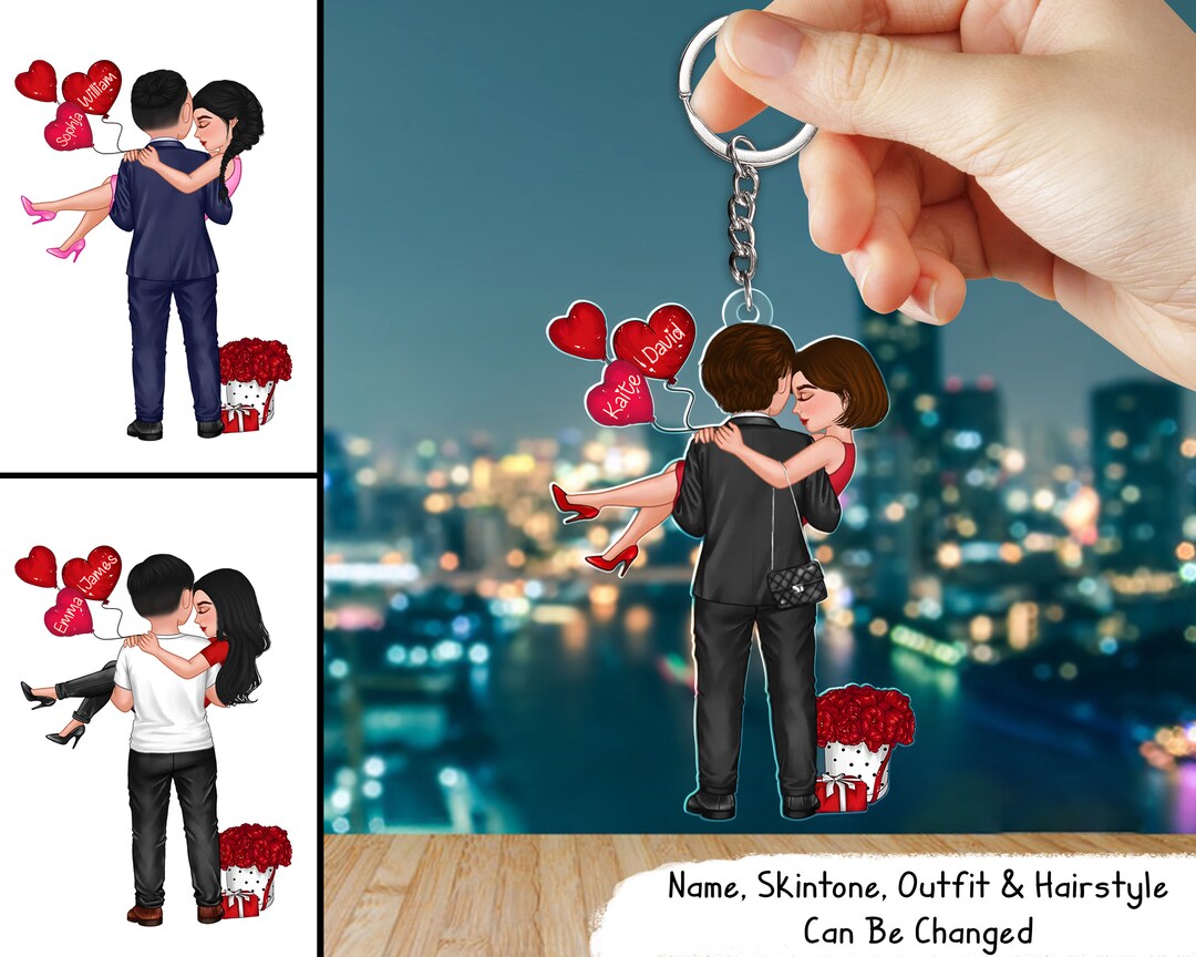 Embracing Hugging Doll Couple Personalized Keychain Gift for Him Gift ...