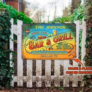 Personalized Metal Grilling Sign, Metal Outdoor Sign, Bar and Grill ...