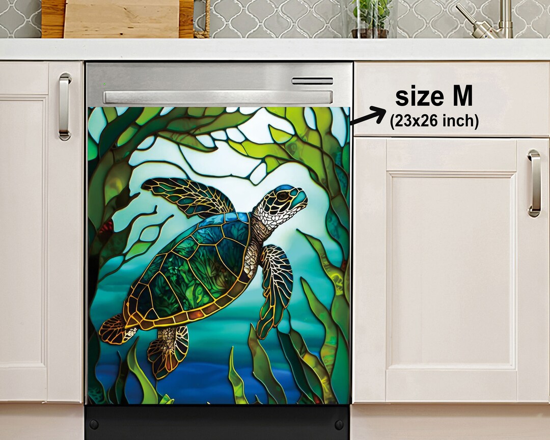 Sea Life Sea Turtle Stained Glass Magnet Dishwasher Cover Kitchen Decor ...