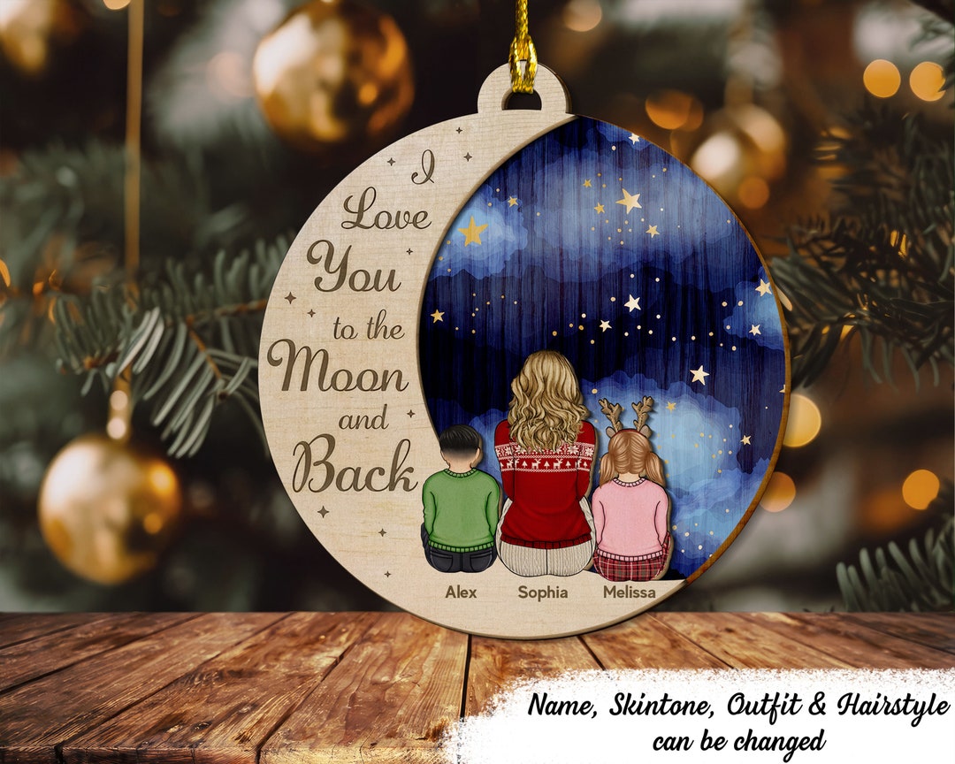 Christmas Grandma & Grandkid Sitting on Moon Personalized 2 Layered ...