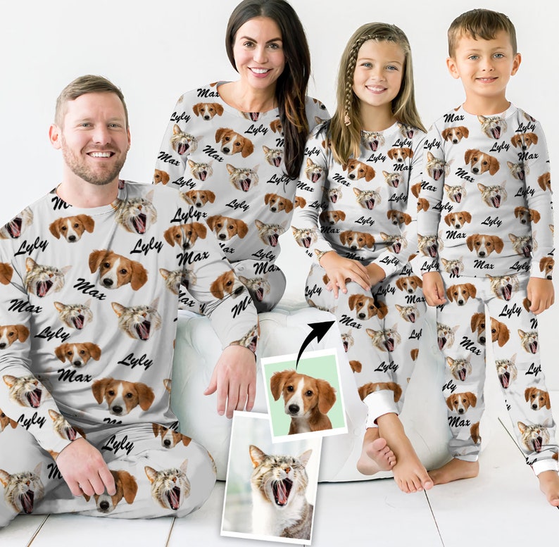 Customized Pajama Set, Custom Dog and Cat Photo Pajamas, Custom Name ...