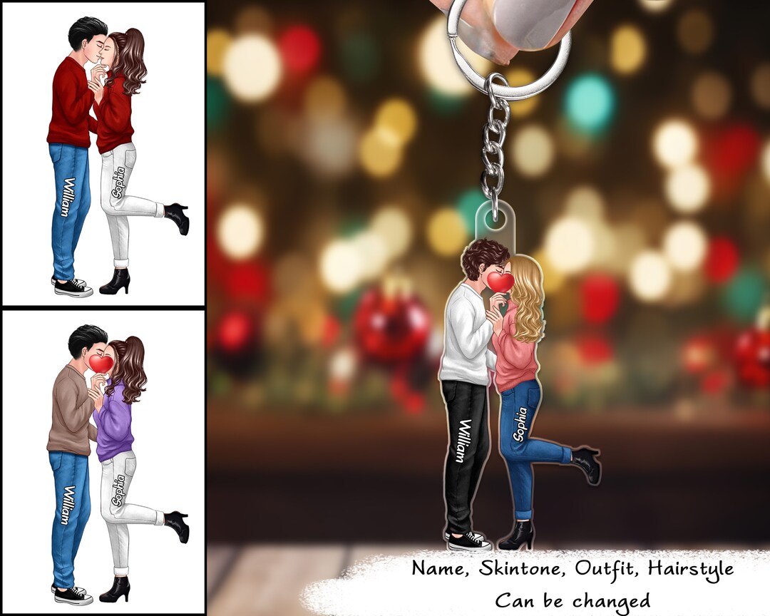 Couple Hugging and Kissing - Personalized Acrylic Keychain - Gift for ...