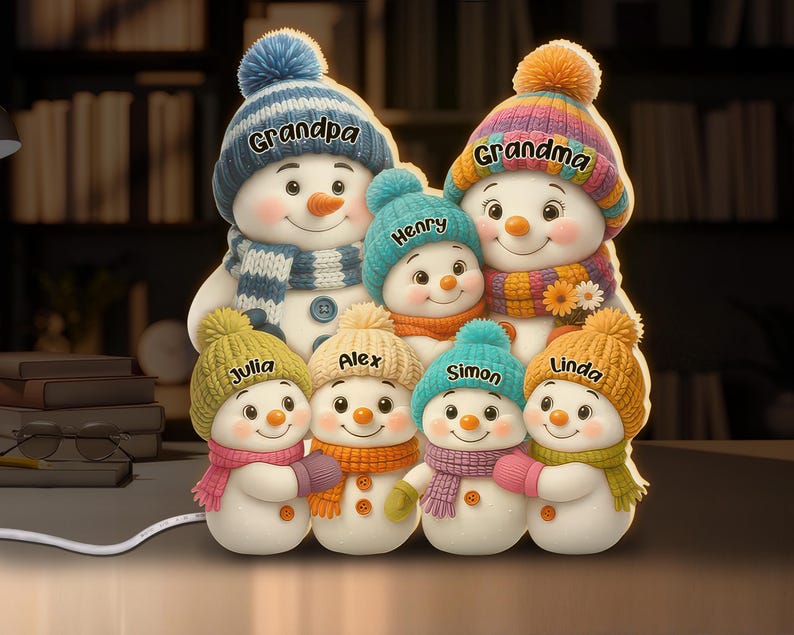Snowman Grandma Grandpa and Grandkids Personalized Light Box, Christmas Gift for Grandparents ...