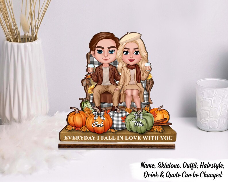 3D Effect Fall Season Couple Sitting Pumpkins Personalized 2-layer ...