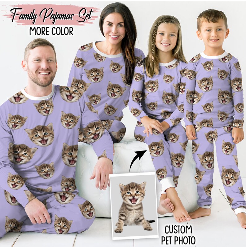 Customized Pajama Set Custom Cat Photo Pajamas Matching - Etsy