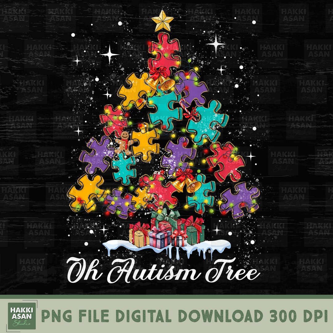 Christmas Oh Autism Tree Xmas Lights Puzzle Awareness, Oh Autism Tree ...