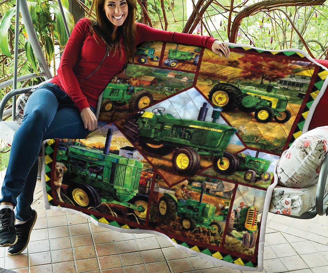 Green Tractor Fleece Blanket, Quilts, Tractor Lover, Christmas Gift ...