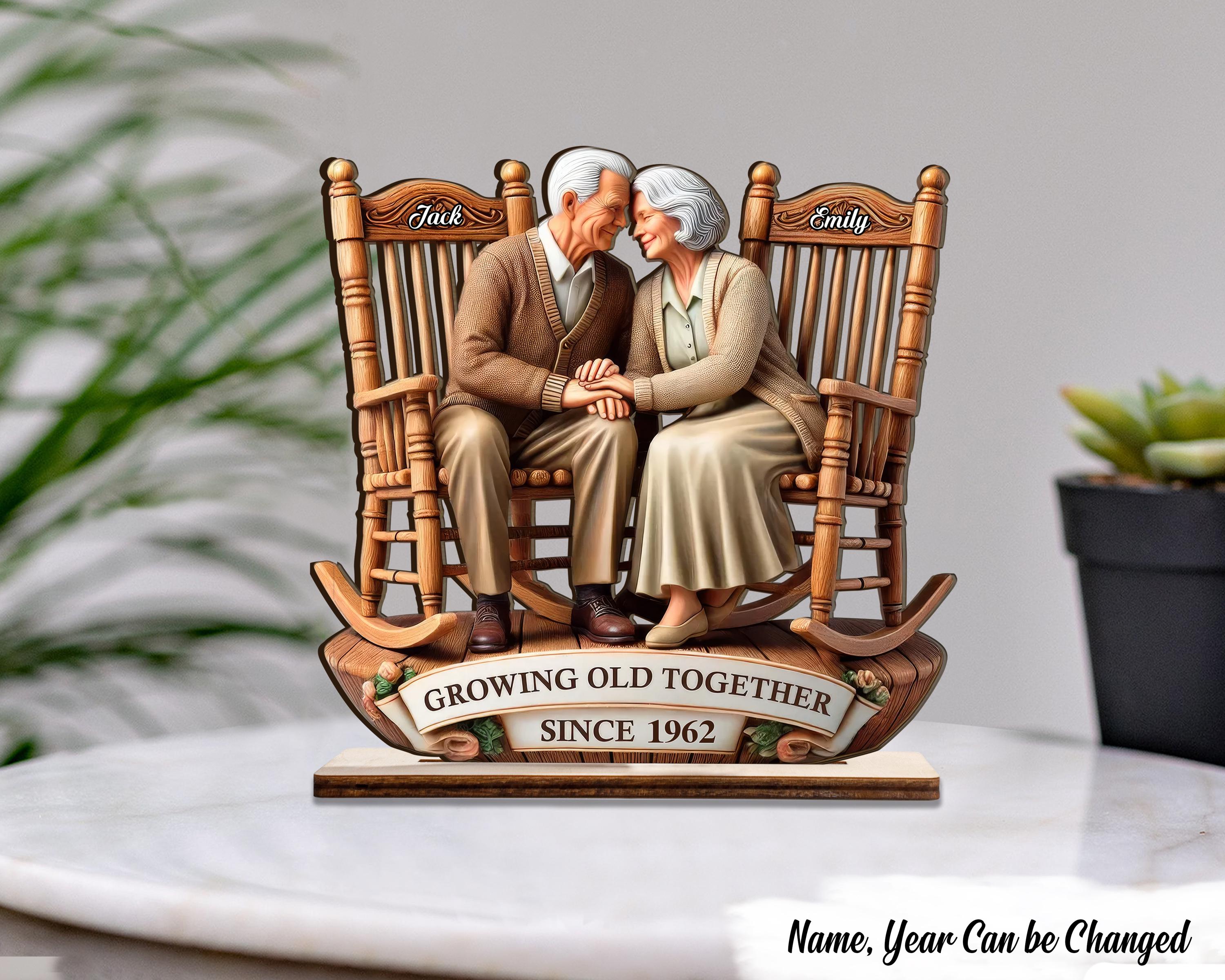 3D Effect Old Couple Sitting on Rocking Chairs Together Personalized ...