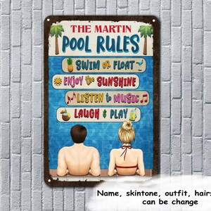 Couple Pool Rules - Personalized Classic Metal Signs - Custom Metal ...