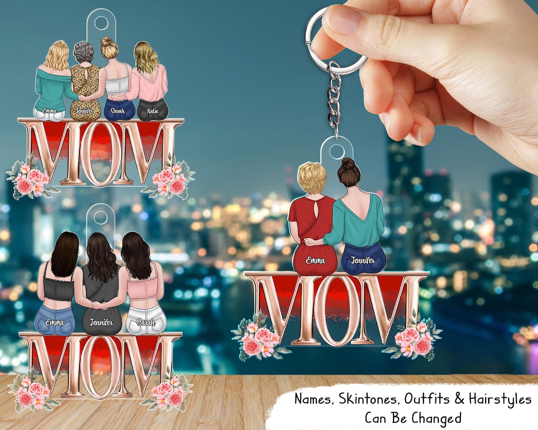 Mom and Daughters Sitting - Personalized Acrylic Keychain, Mum Gift ...