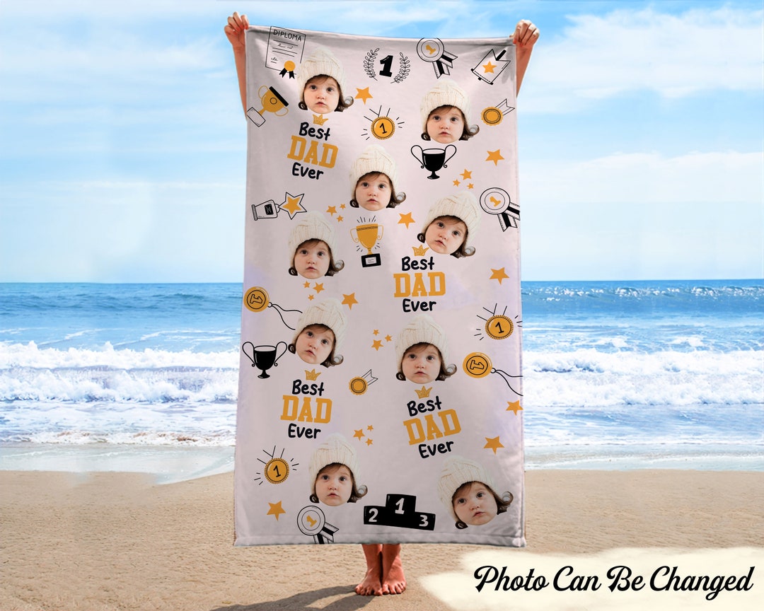Custom Photo Best Papa Ever Trophy Dad - Personalized Beach Towel ...