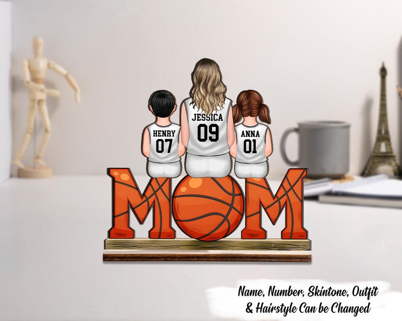 Basketball Mom and Kids Personalized Standing Wooden Plaque, Mother's ...