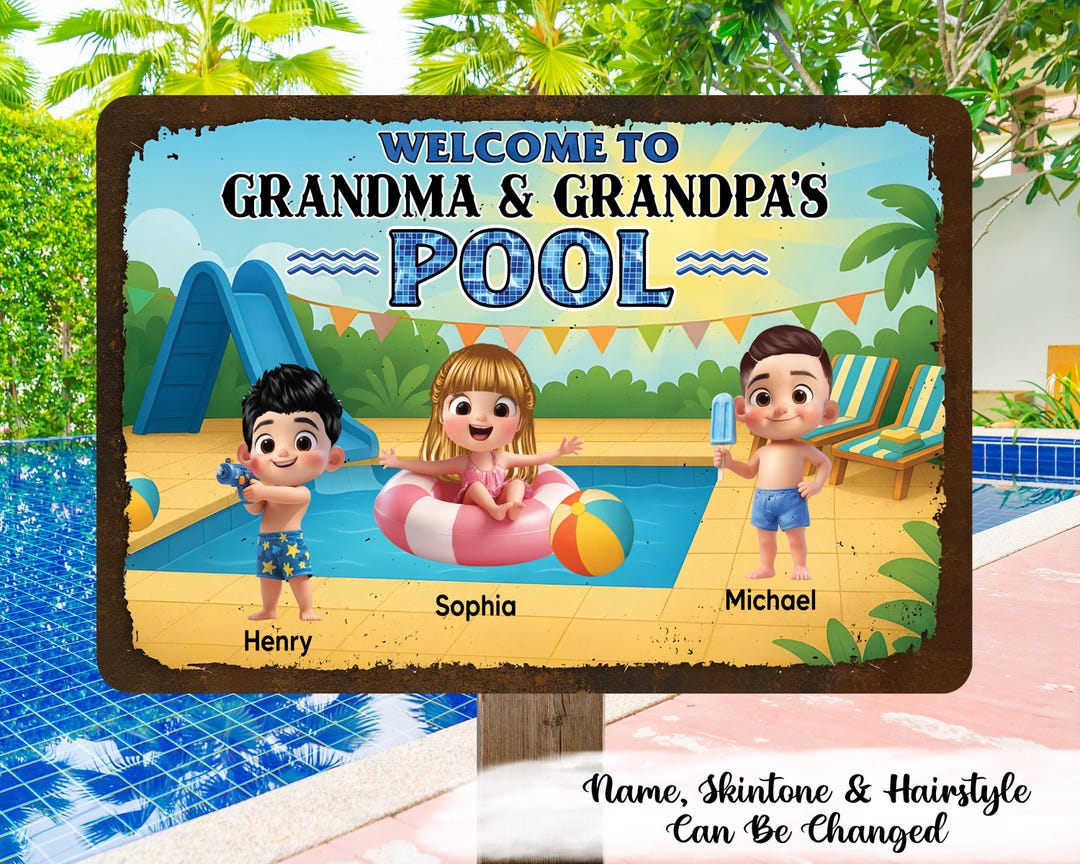Welcome to Grandma & Grandpa's Pool Personalized Metal Sign ...
