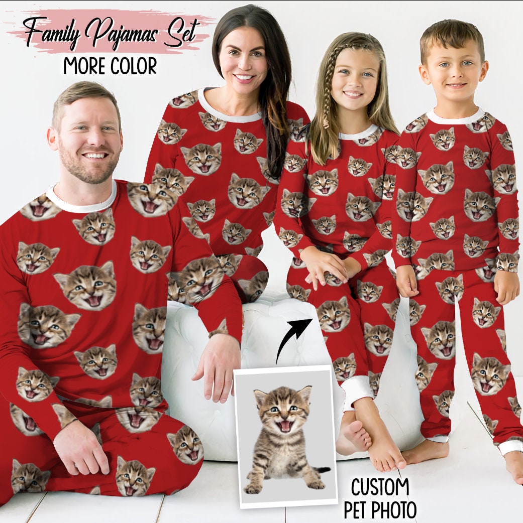 Customized Pajama Set Custom Cat Photo Pajamas Matching - Etsy