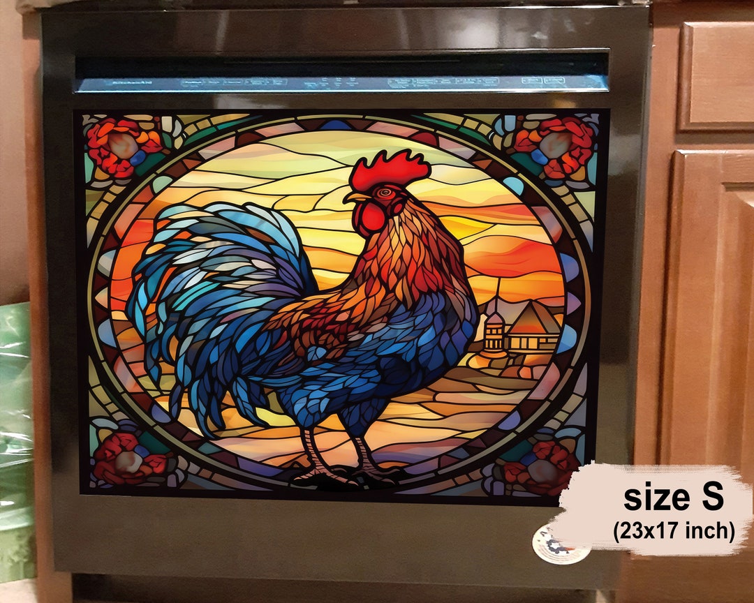 The Country Rooster Standing on a Stained Glass Background With Sunrise ...