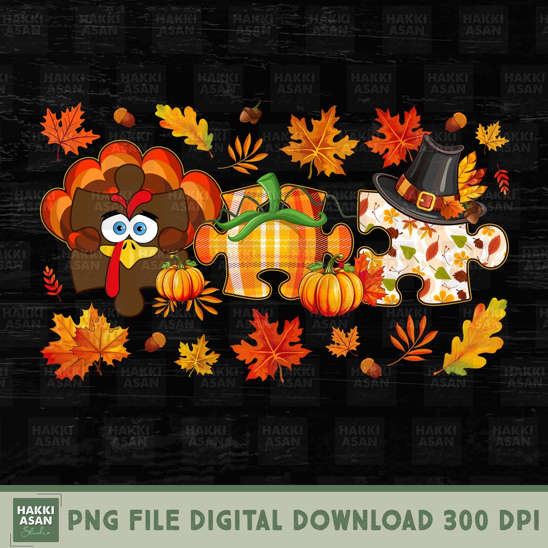 Cute Turkey Autism Awareness Puzzle Pumpkin for Thanksgiving PNG ...