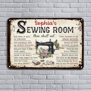 Family Sewing Room Rules Metal Sign, Personalized Sewing Room Rules ...