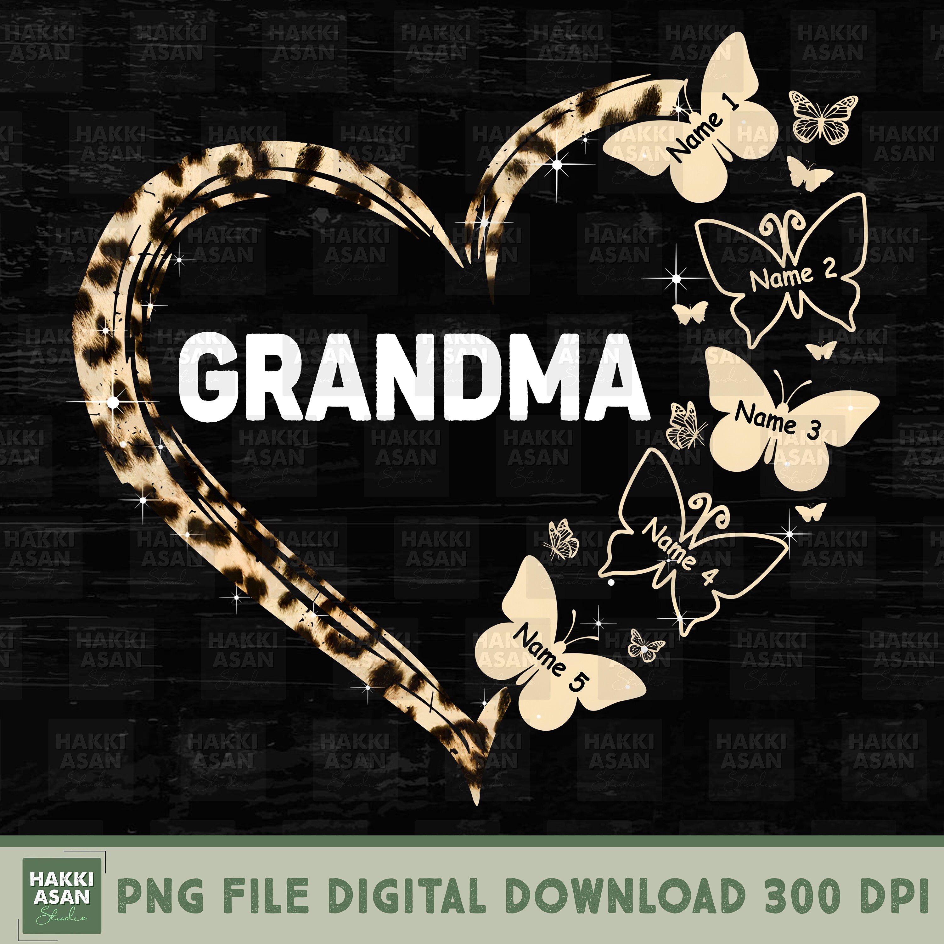 Personalized Grandma Heart With Names Png, Butterfly Cheetah Heart Png ...