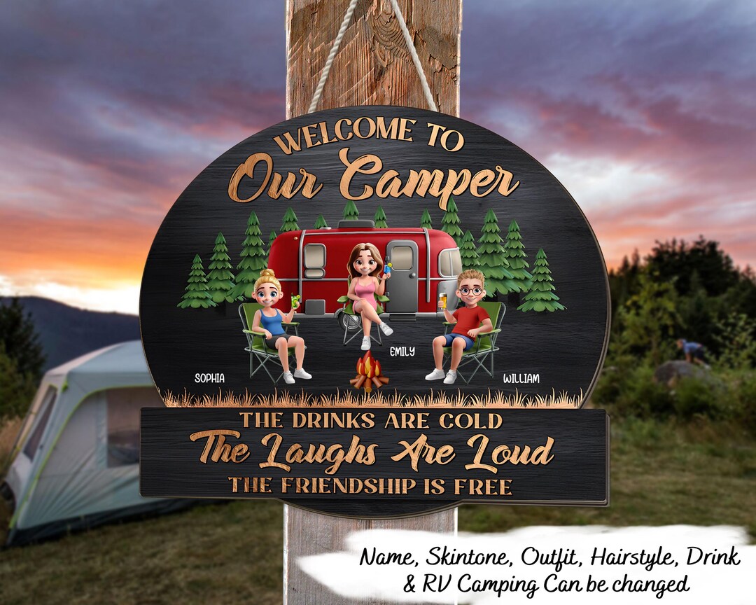 Camping Besties Welcome to Our Camper - Personalized Custom Shaped Wood ...