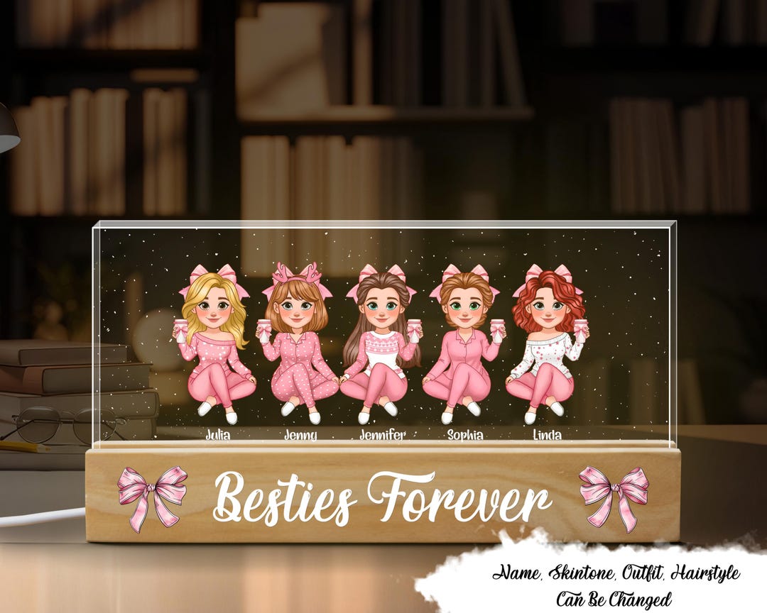 Coquette Animated Pink Besties Personalized Acrylic Block LED Night ...