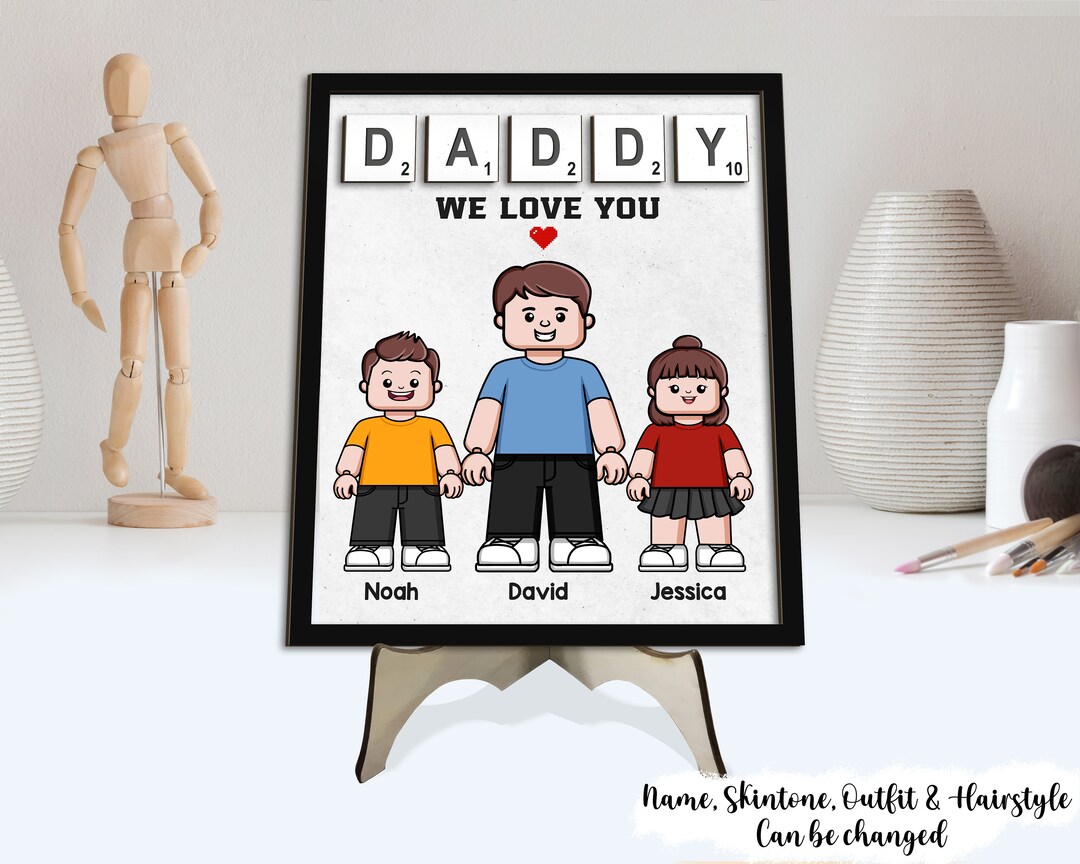 Daddy We Love You Block Characters Personalized 2-layer Wooden Plaque ...