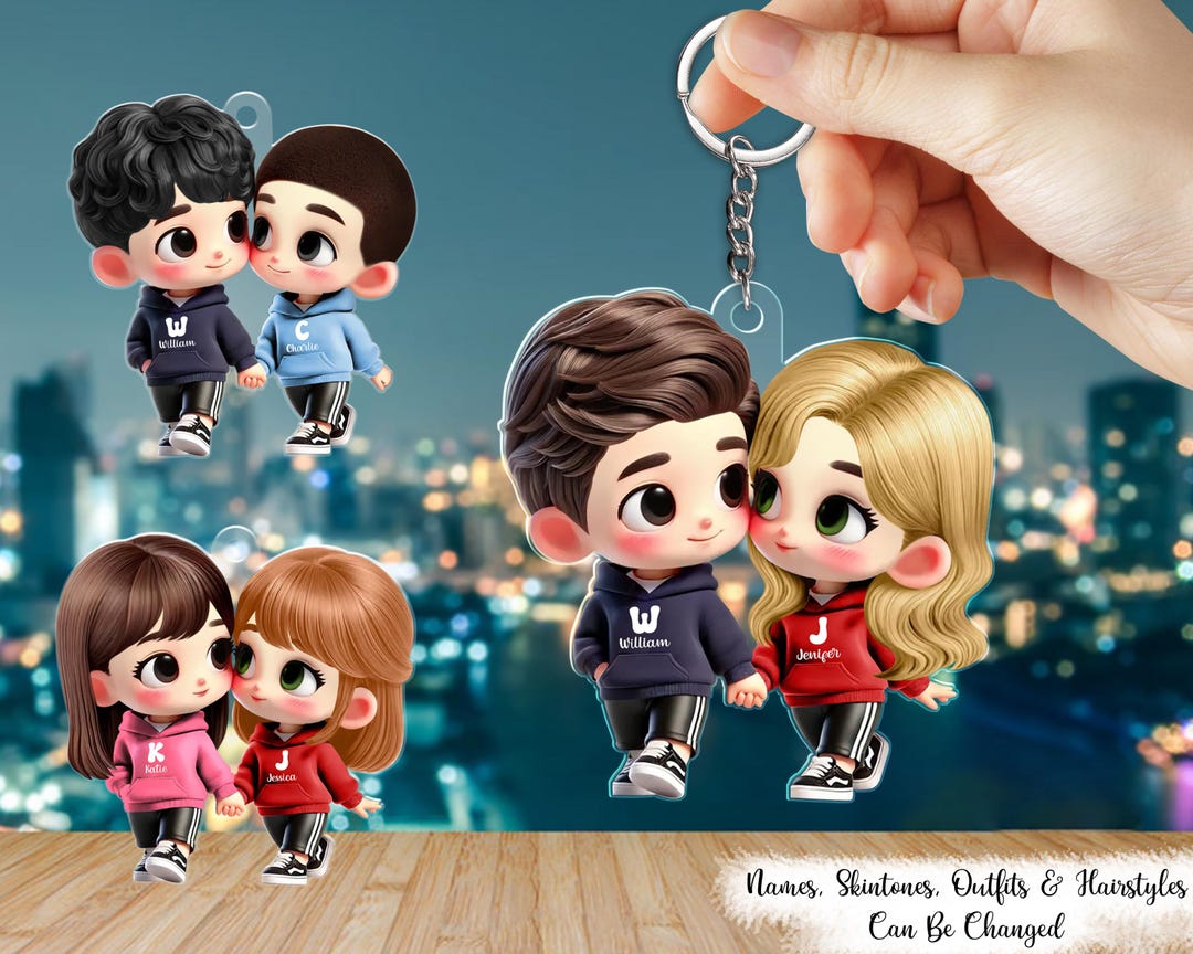 3D Effect Cute Cartoon Couple Holding Hands Personalized Acrylic ...