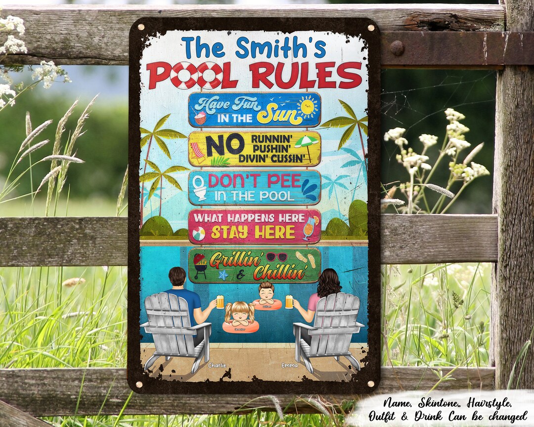 Pool Rules Have Fun in the Sun - Personalized Classic Metal Signs ...
