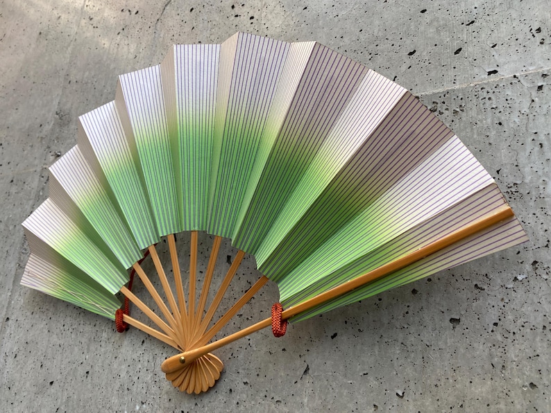 Japanese Folding Fan - in Stripes. Vintage - Etsy