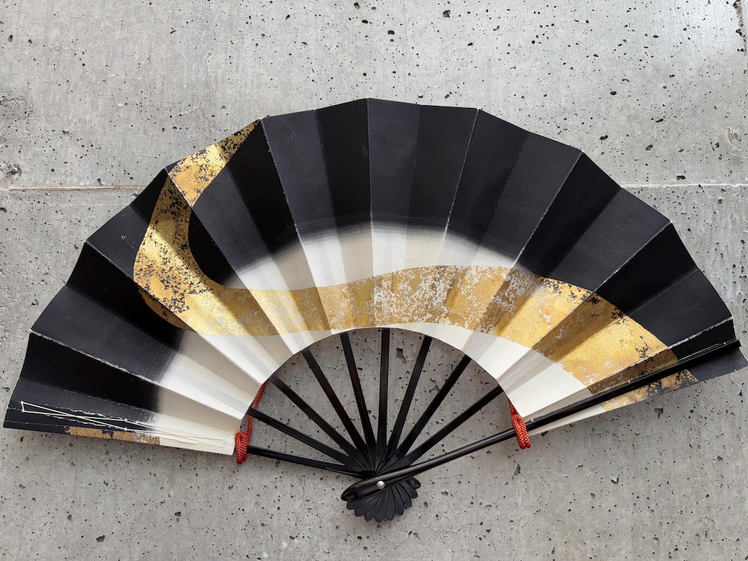 Japanese Folding Fan - Golden Line. Vintage - Etsy